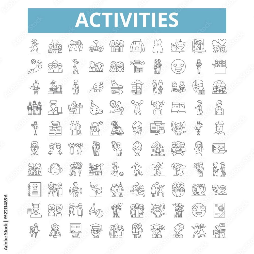 Activities icons, line symbols, web signs, vector set, isolated ...