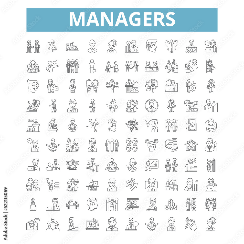 Managers icons, line symbols, web signs, vector set, isolated ...