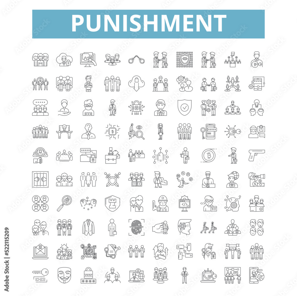 Punishment icons, line symbols, web signs, vector set, isolated ...