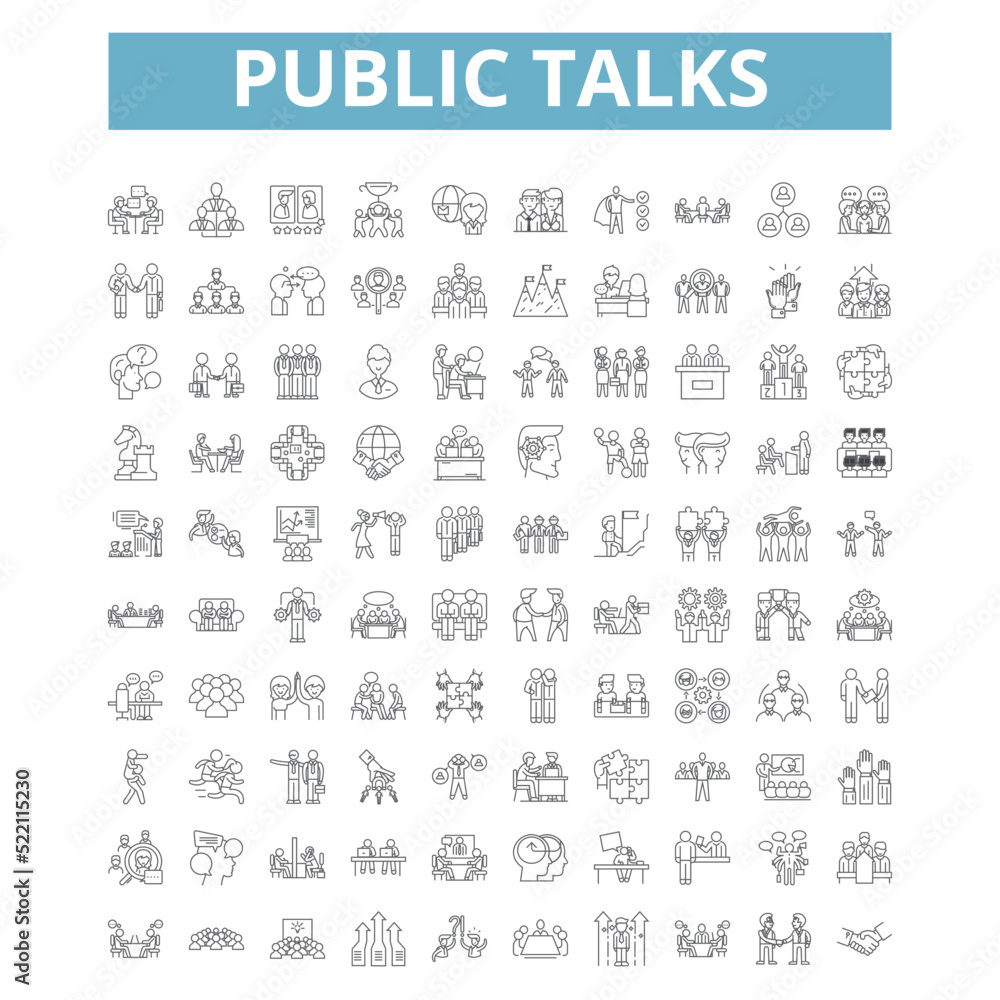 Public talks icons, line symbols, web signs, vector set, isolated ...