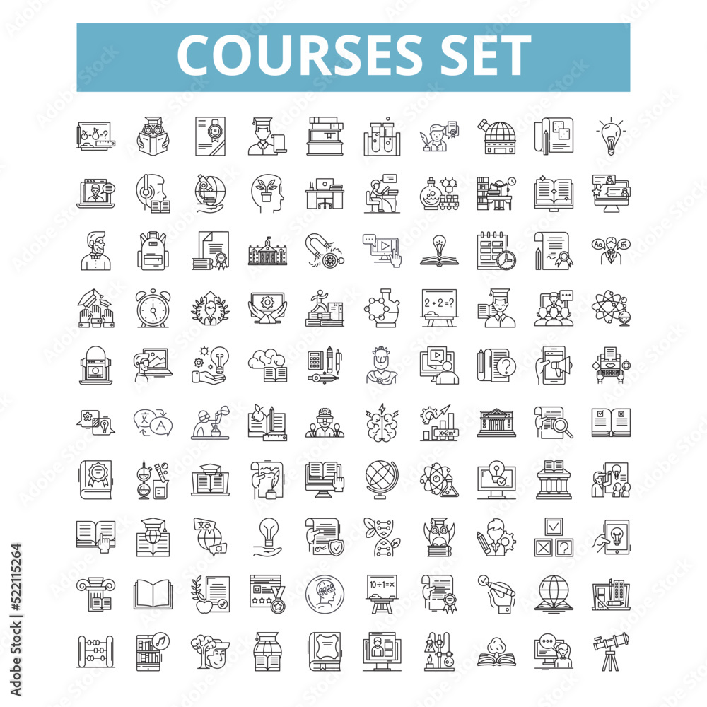 Courses set icons, line symbols, web signs, vector set, isolated ...