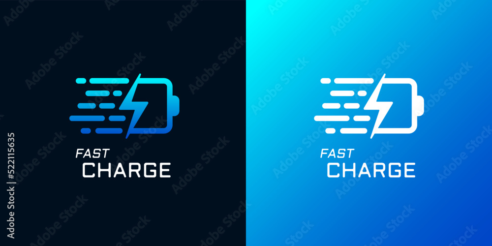 Fast electric charging logo. Battery with lightning quick electrical ...