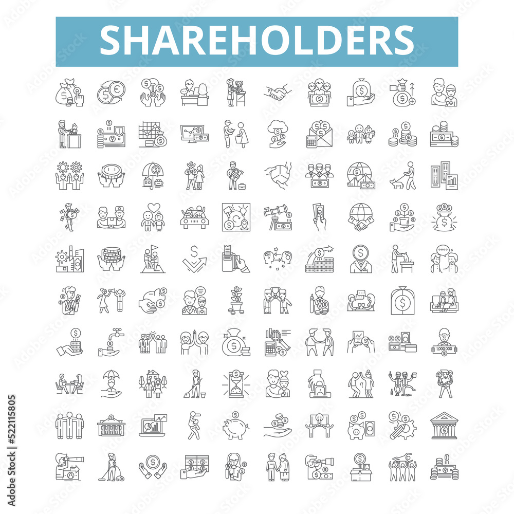 Shareholders icons, line symbols, web signs, vector set, isolated ...
