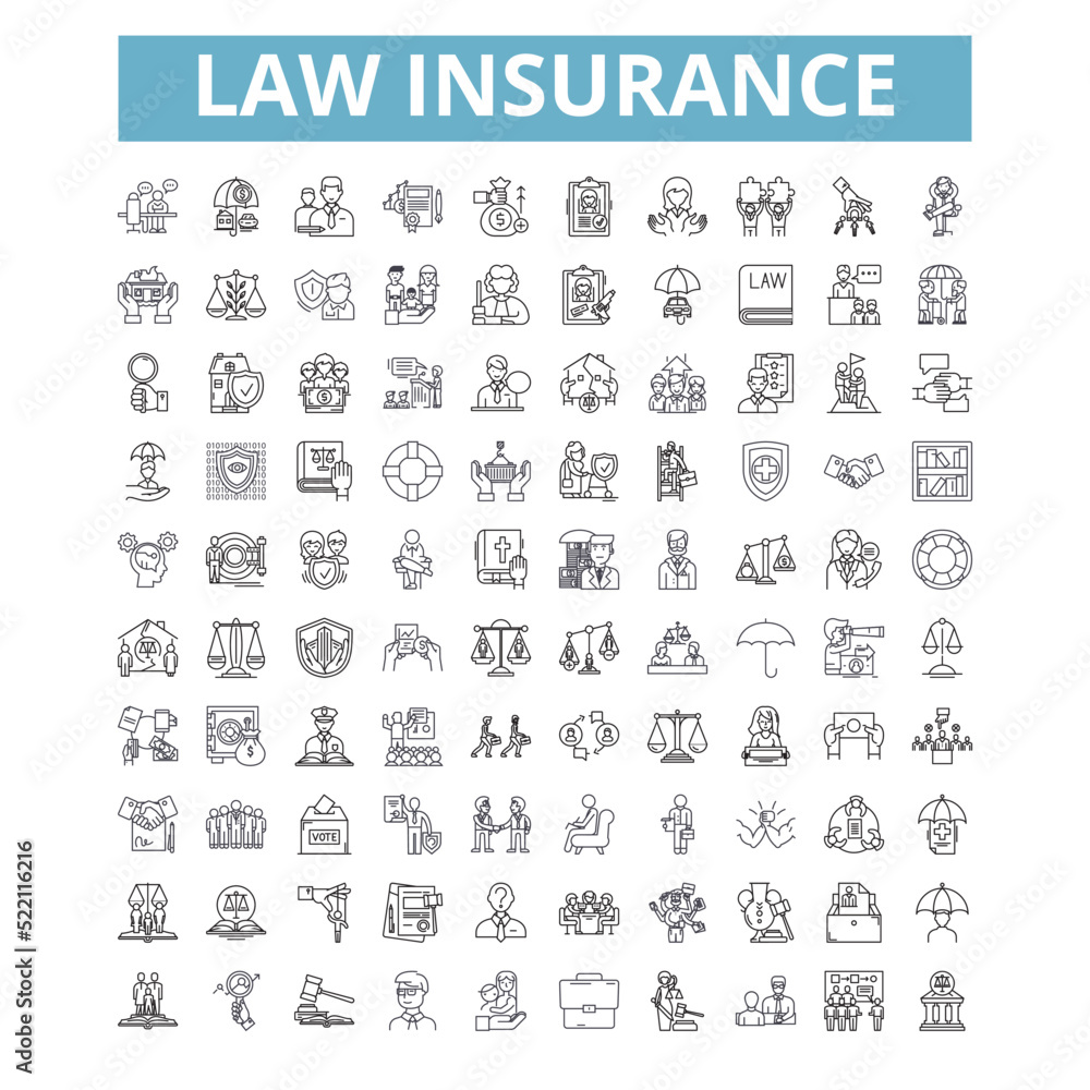 Law insurance icons, line symbols, web signs, vector set, isolated ...