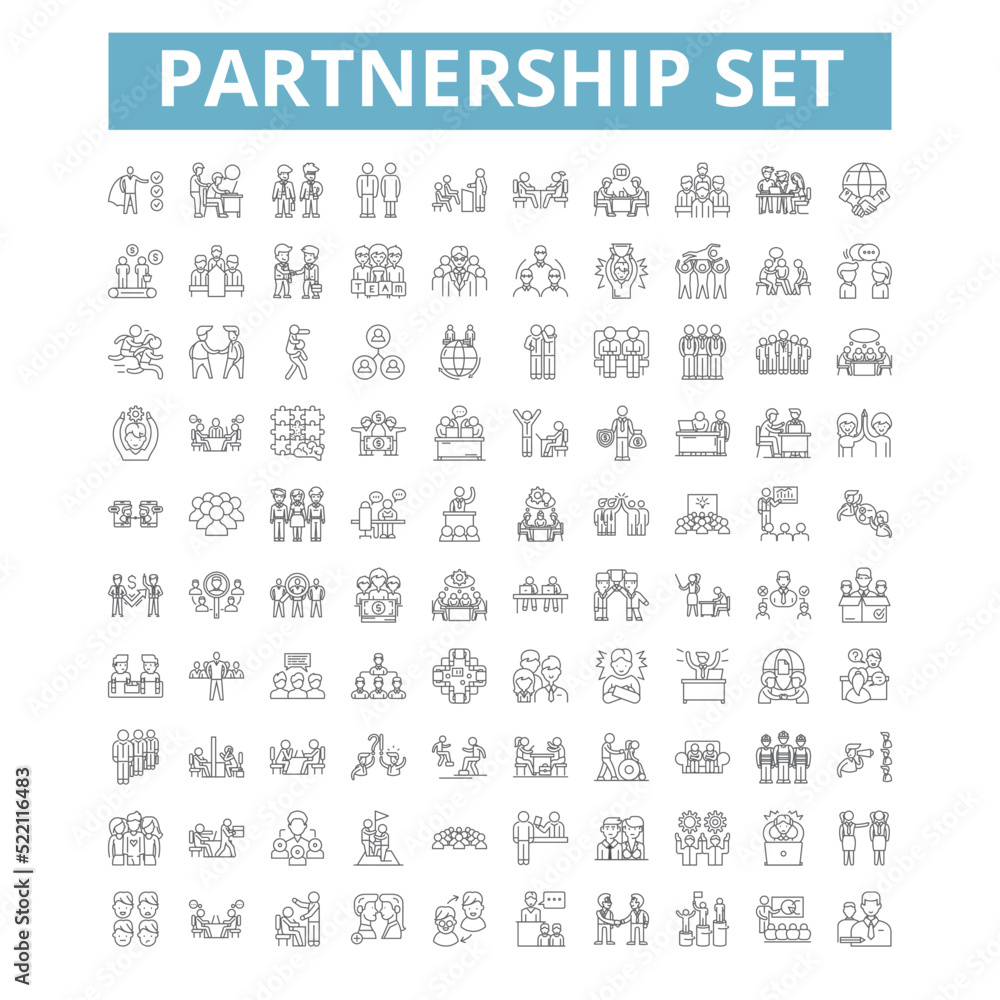 Partnership set icons, line symbols, web signs, vector set, isolated ...