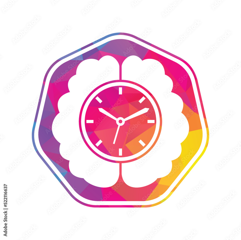 Brain time vector logo template. This design use clock symbol. Time ...