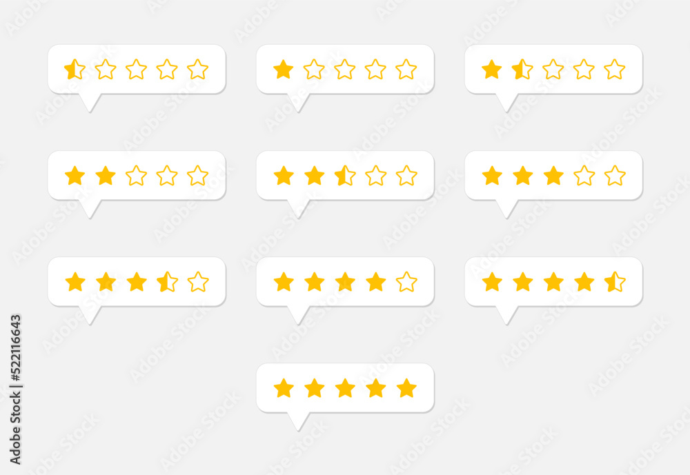 Star rating icons on gray background. One to five star halfling ...