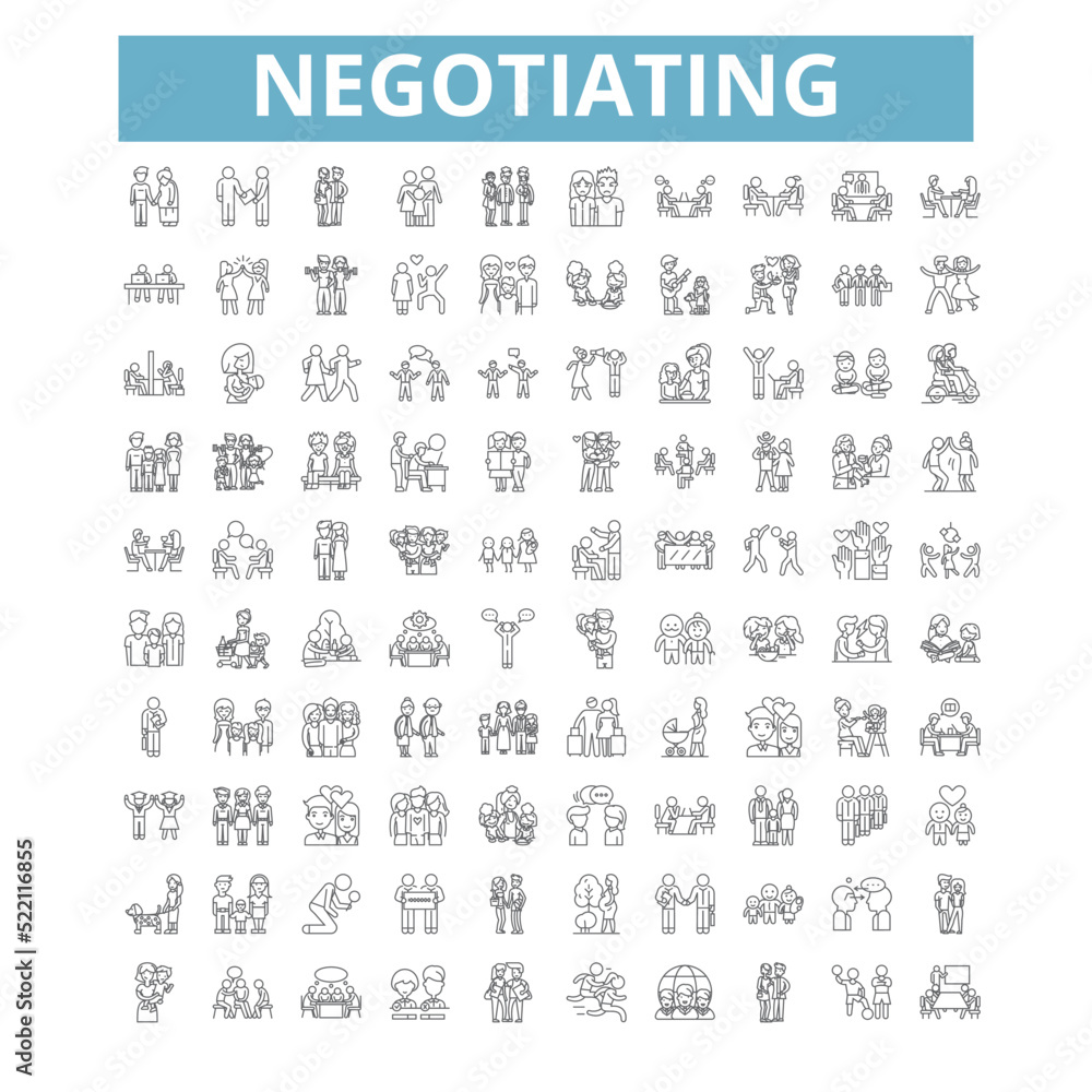 Negotiating icons, line symbols, web signs, vector set, isolated ...