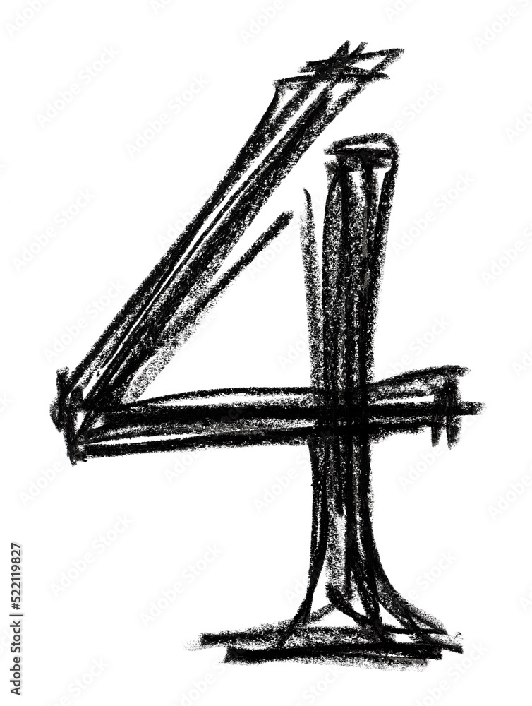 Handwritten sketch black Number 4 on transparent background Stock ...