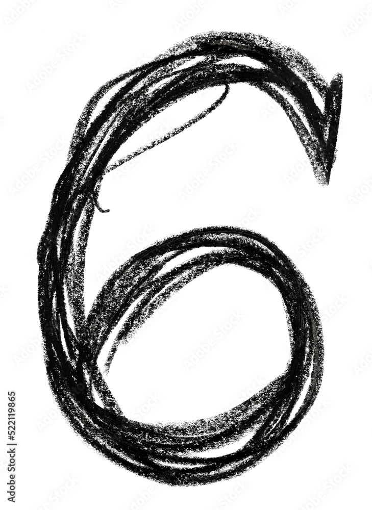 Handwritten sketch black Number 6 on transparent background Stock ...