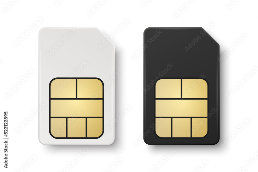 Vector 3d Realistic White and Black Plastic Sim Card Template Set ...