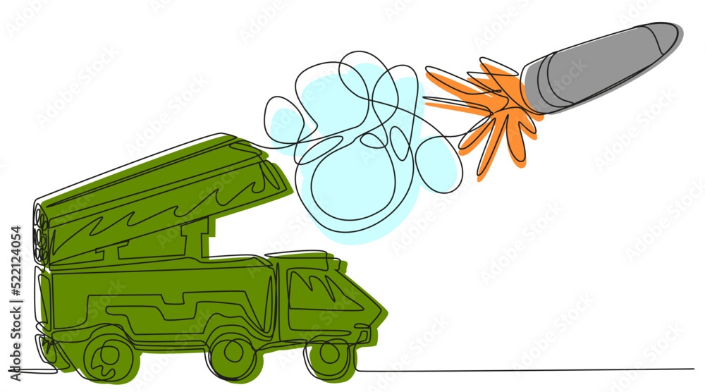 Green MLRS one line on a white background. Military equipment releases ...