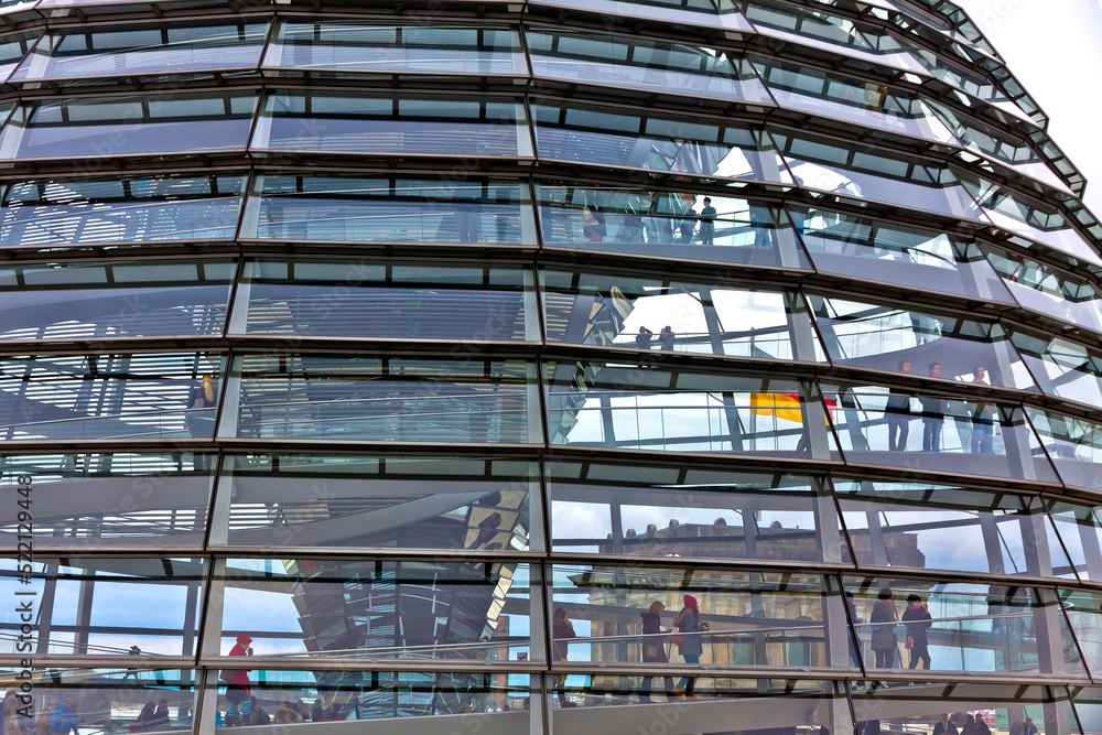 Glass dome on the top of the Building of the German Parliament ...