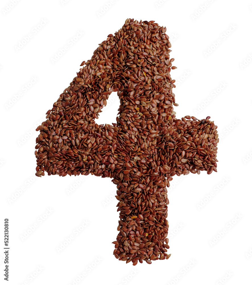 Number 4 made with Linseed also known as flaxseed isolated on ...