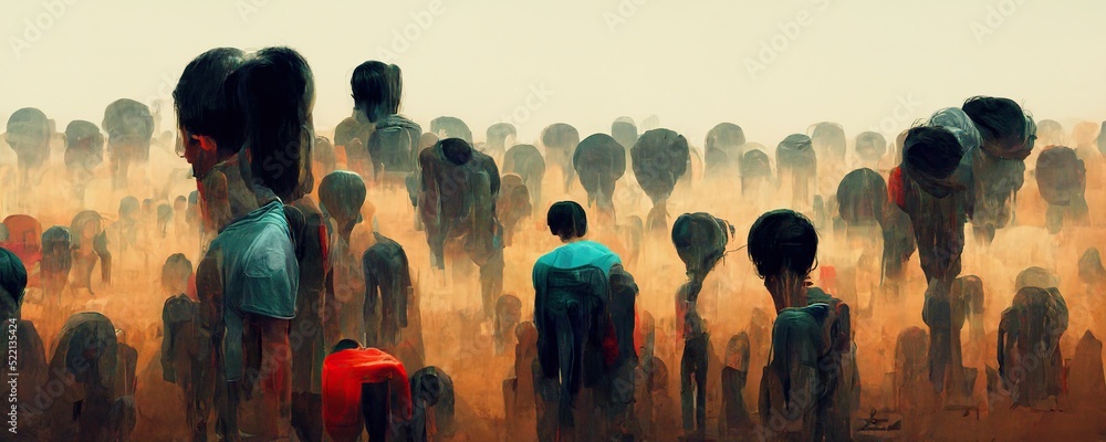 Crowd of people or human overpopulation in a global over populated ...