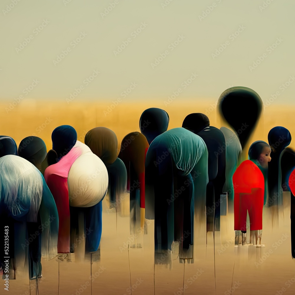 Crowd of people or human overpopulation in a global over populated ...