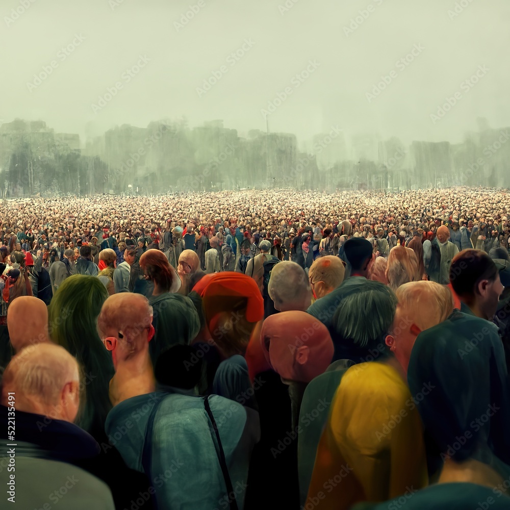 Crowd of people or human overpopulation in a global over populated ...