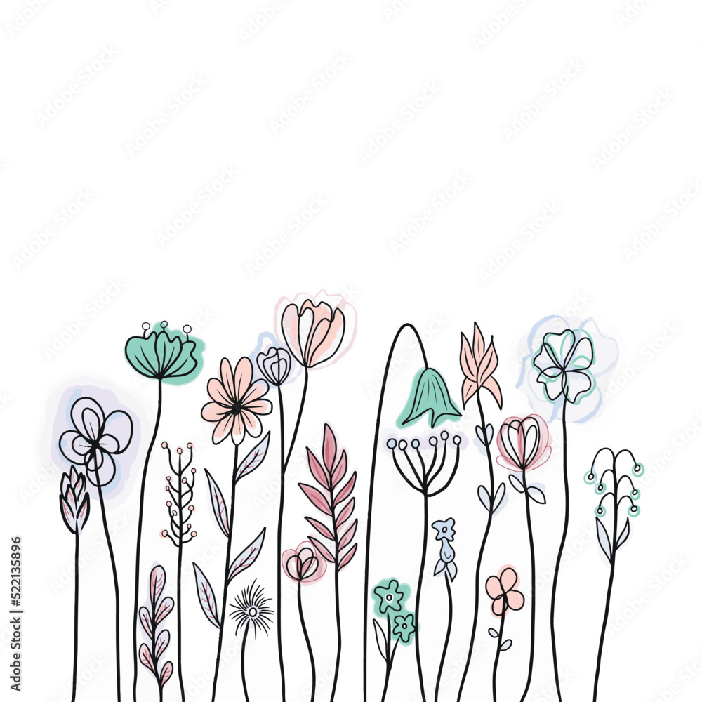 Pretty Hand Drawn Flower Line Art, Vector Illustration Stock Vector ...