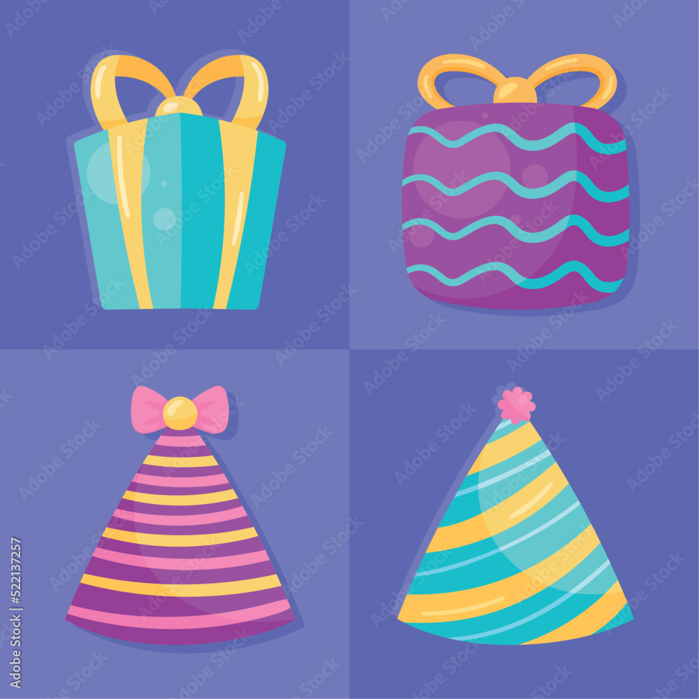 four party celebration icons Stock Vector | Adobe Stock