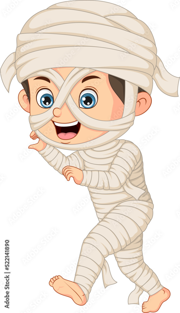 Cartoon funny boy wearing in mummy costume Stock Vector | Adobe Stock