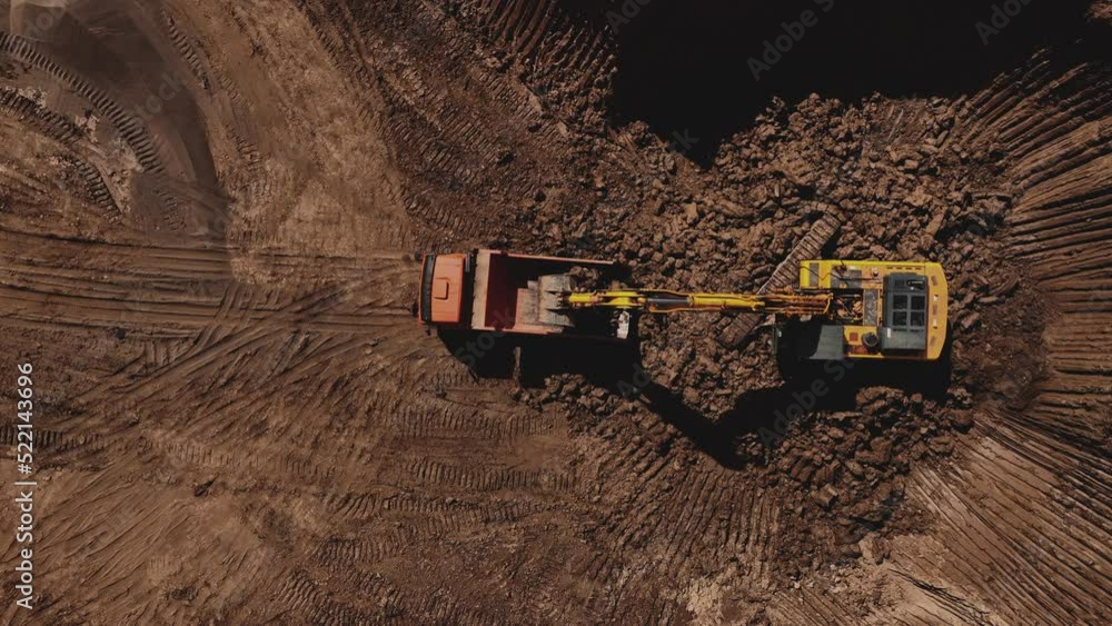 Stockvideo Excavator during clay mining. mining in open pit. Aerial ...