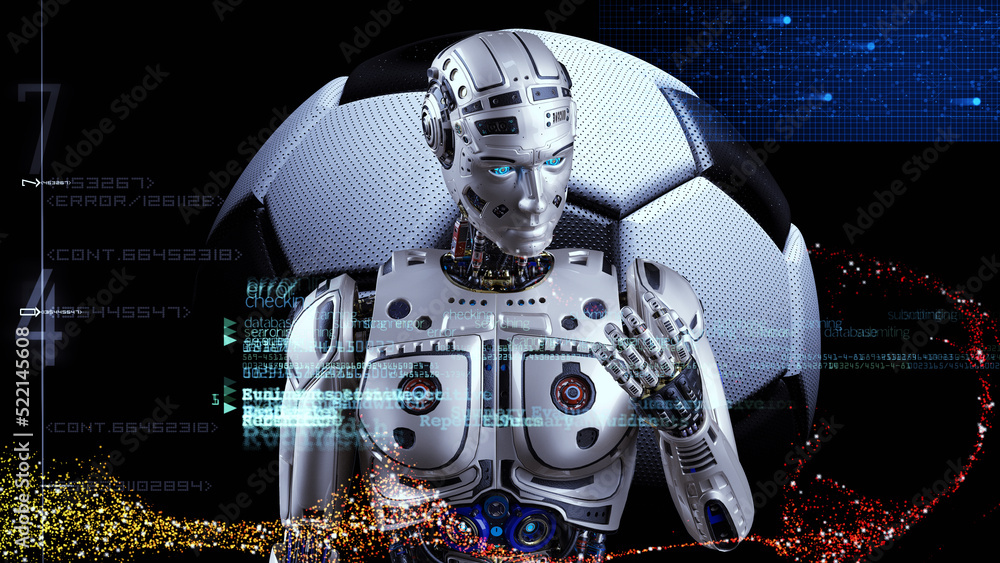 Detailed appearance of the Silver AI Robot and Soccer Ball with HUD ...