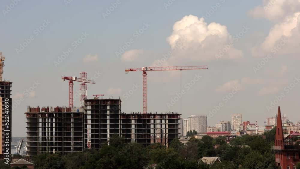 Construction Site With Workers Of Skyscrapers. Work Process Tower ...