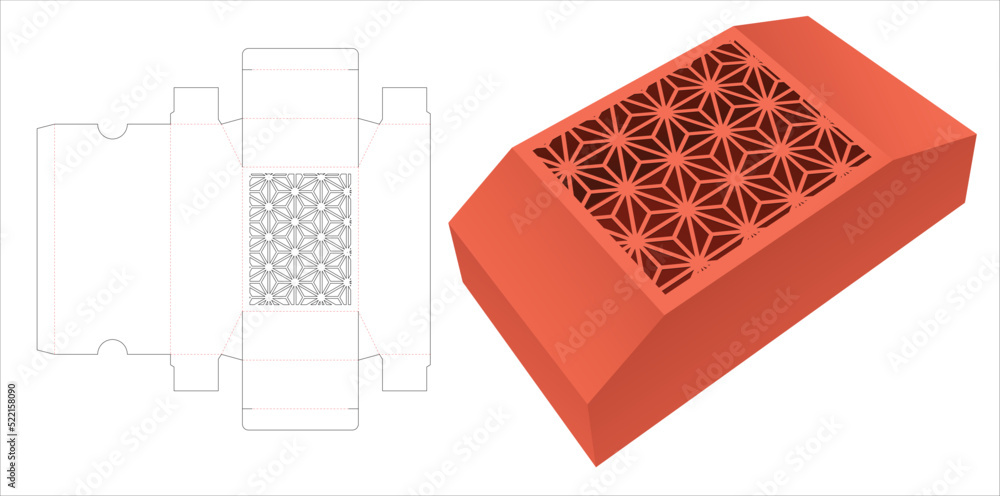 Stenciled Japanese pattern box die cut template and 3D mockup Stock ...