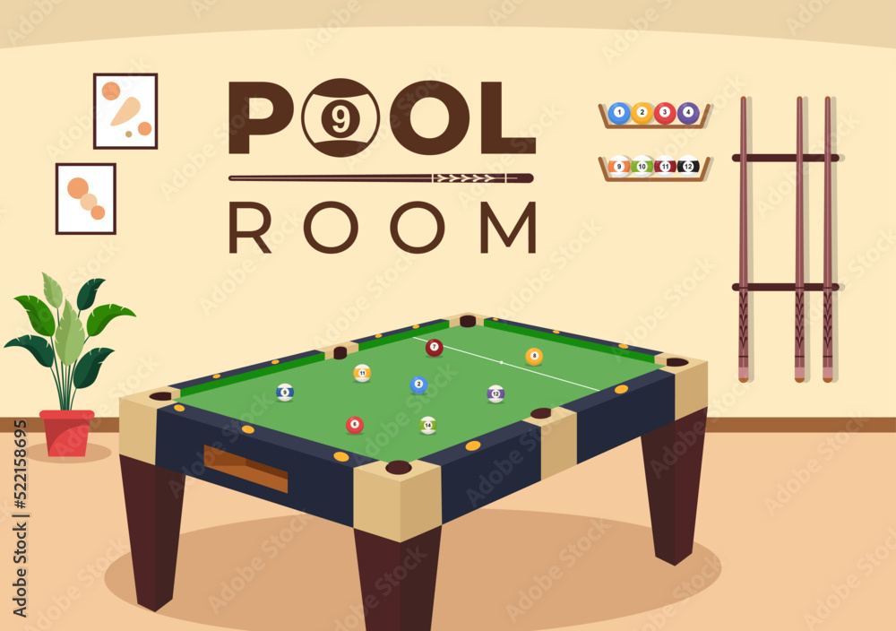 Billiards Game Hand Drawn Cartoon Flat Background Illustration with ...