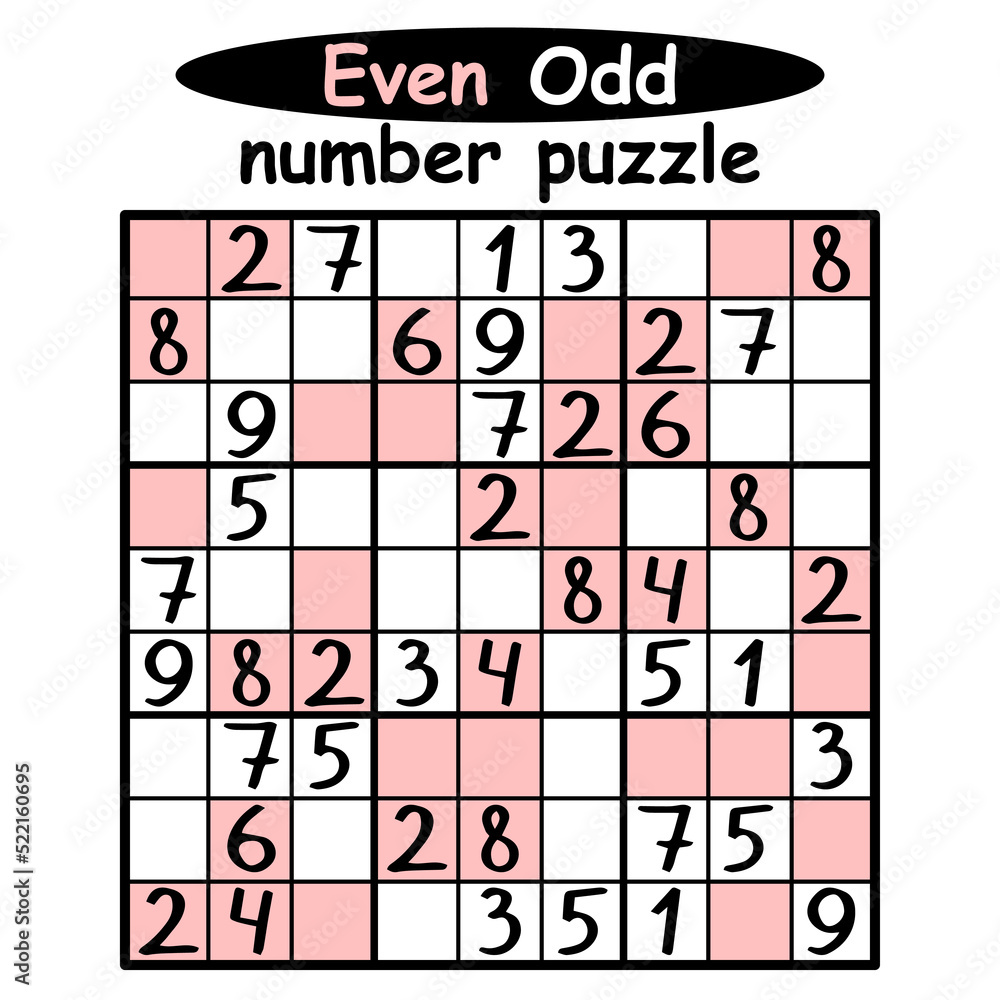 Even Odd Number Puzzle Nine By Nine Vector Illustration Solve The 