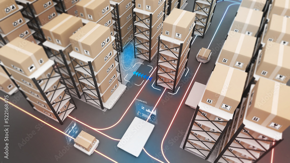 Delivery robot picks up a line of goods.,using automation in product ...