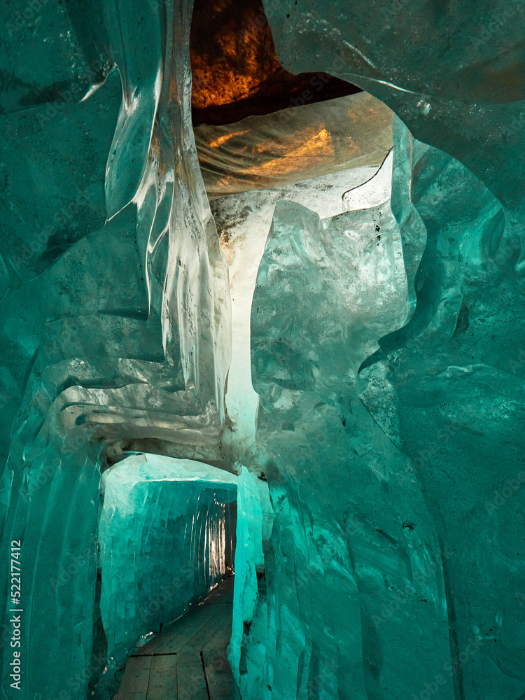 Interior ice cave in melting glacier gives evidence of global warming ...