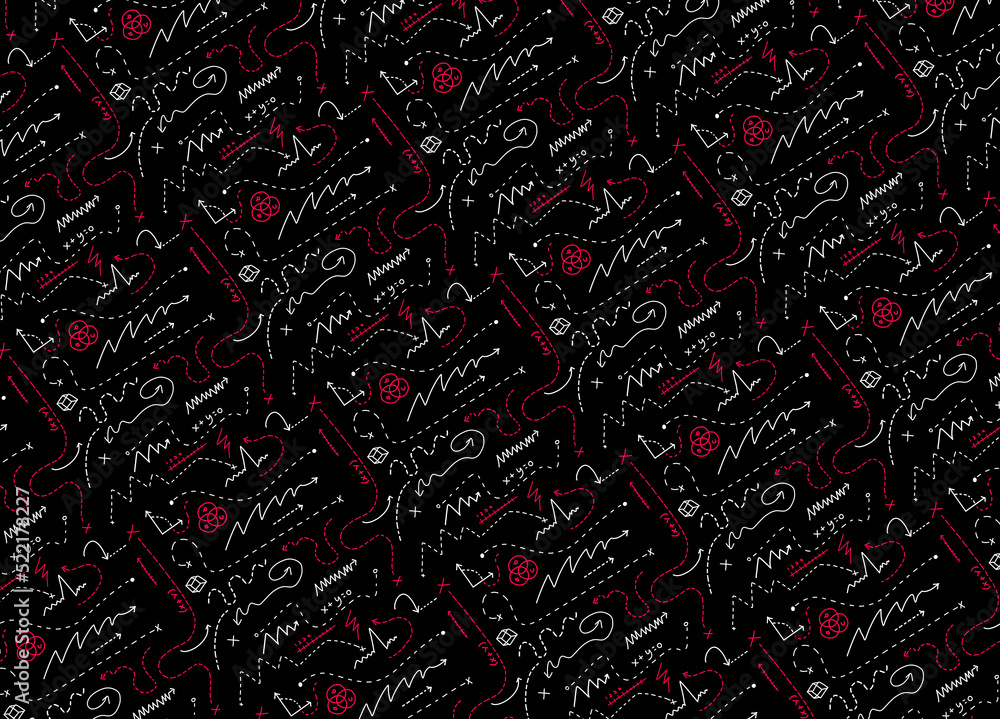 Mathematics pattern in red and white on a black background Stock Photo ...