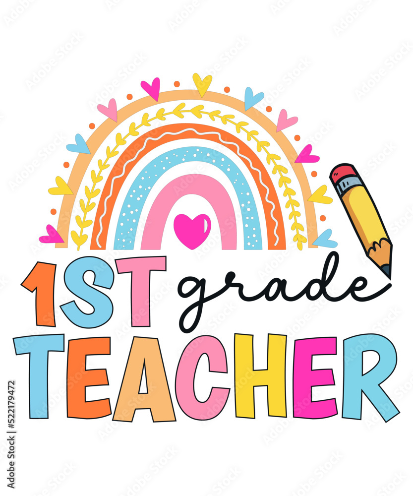 1st Grade Teacher Rainbow Back to School Stock Vector | Adobe Stock