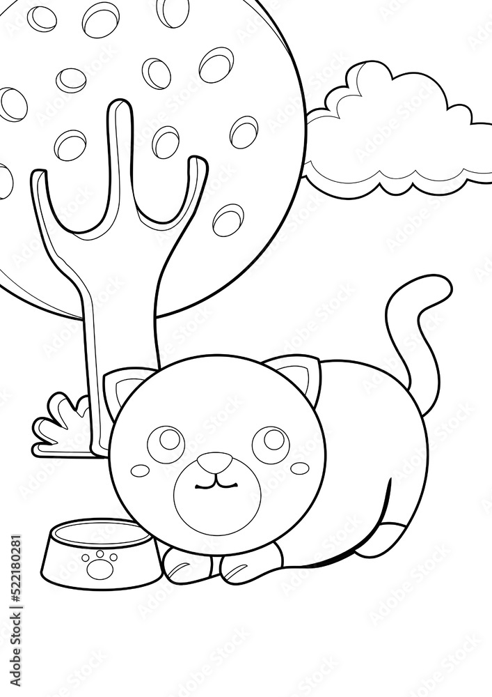 Cute Cat Pet Animal Coloring Pages A4 for Kids and Adult Stock Vector ...