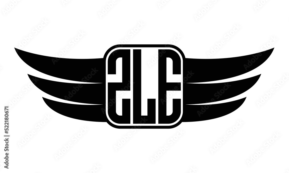 ZLE three-letter Wing black and white logo design. Vector template ...