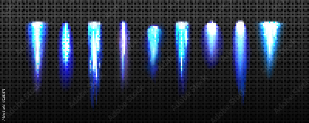 Jetpack light, blue fire flames of space rocket, shuttle launch. Comet ...