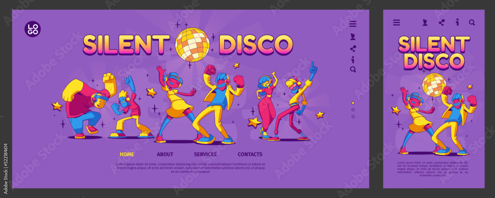 Silent disco landing page, app ui ux mobile app onboard screen template ...