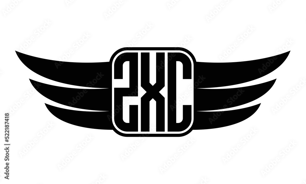 ZXC three-letter Wing black and white logo design. Vector template ...