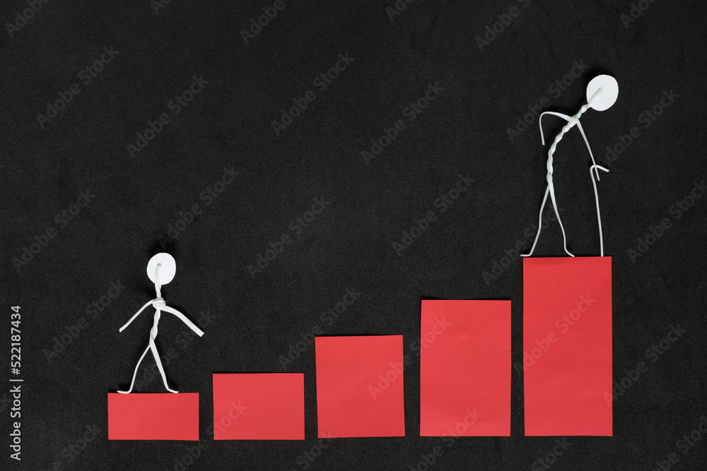Stages of aging or ageing process in life concept. Elderly human stick ...