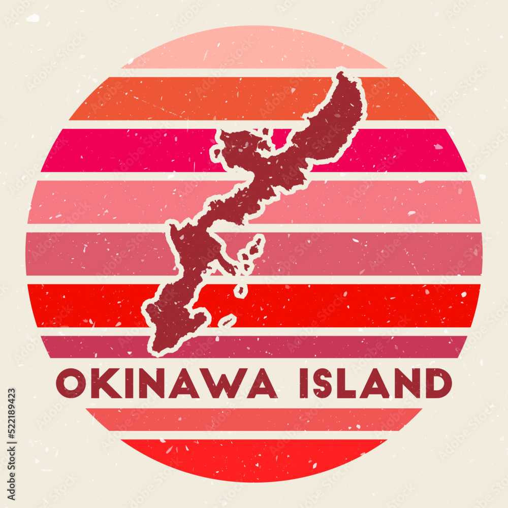 Okinawa Island logo. Sign with the map of island and colored stripes ...