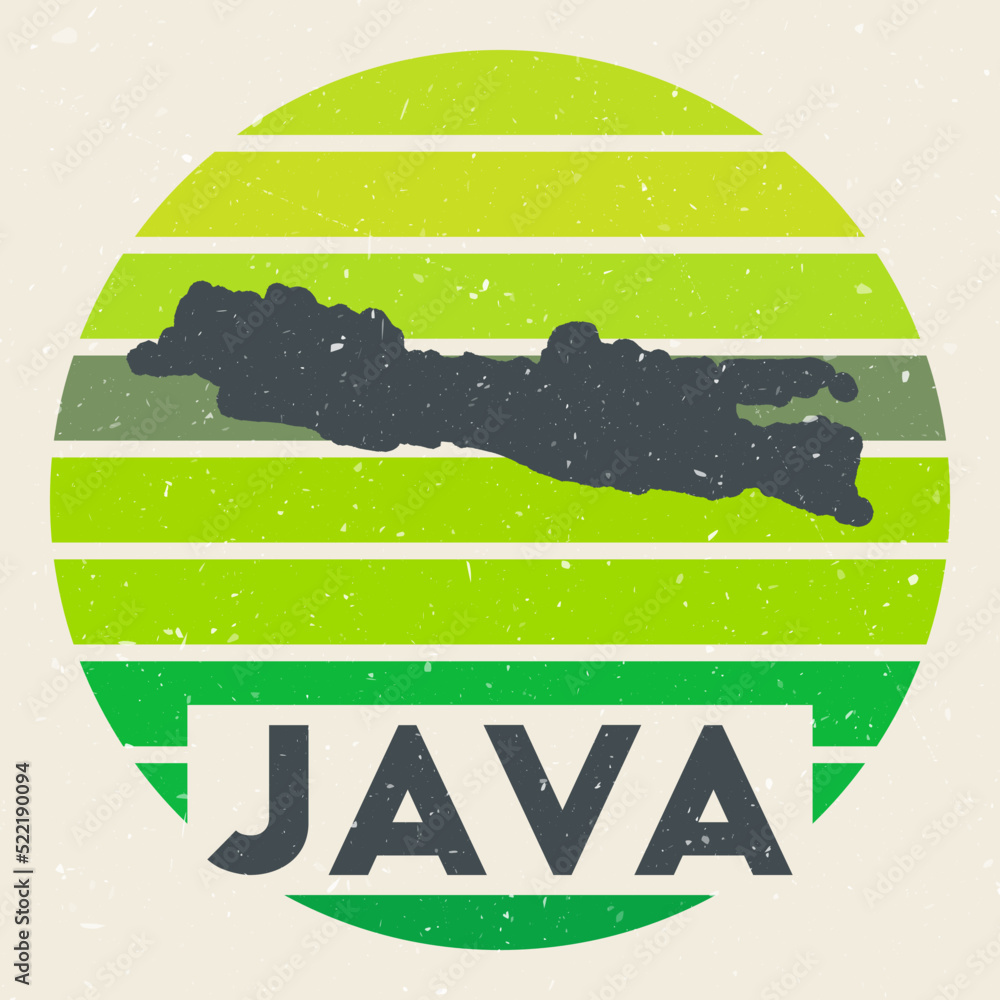Java logo. Sign with the map of island and colored stripes, vector ...