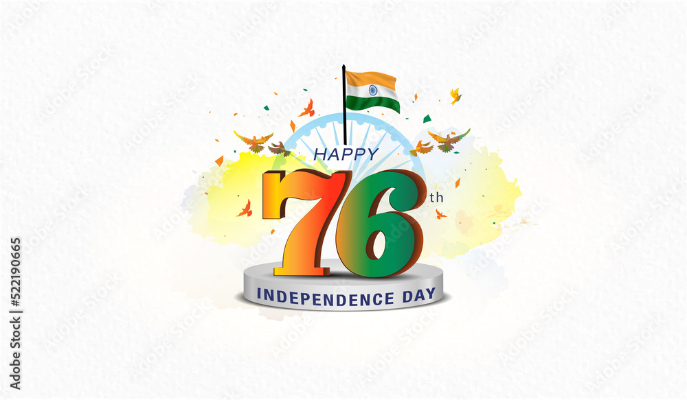 76 Independence day of India. Indian tricolor flag with freedom ...