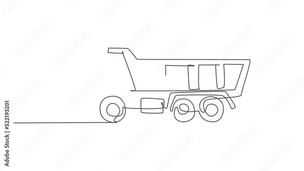 Animation of one line drawing of trailer truck. Container for cargo ...
