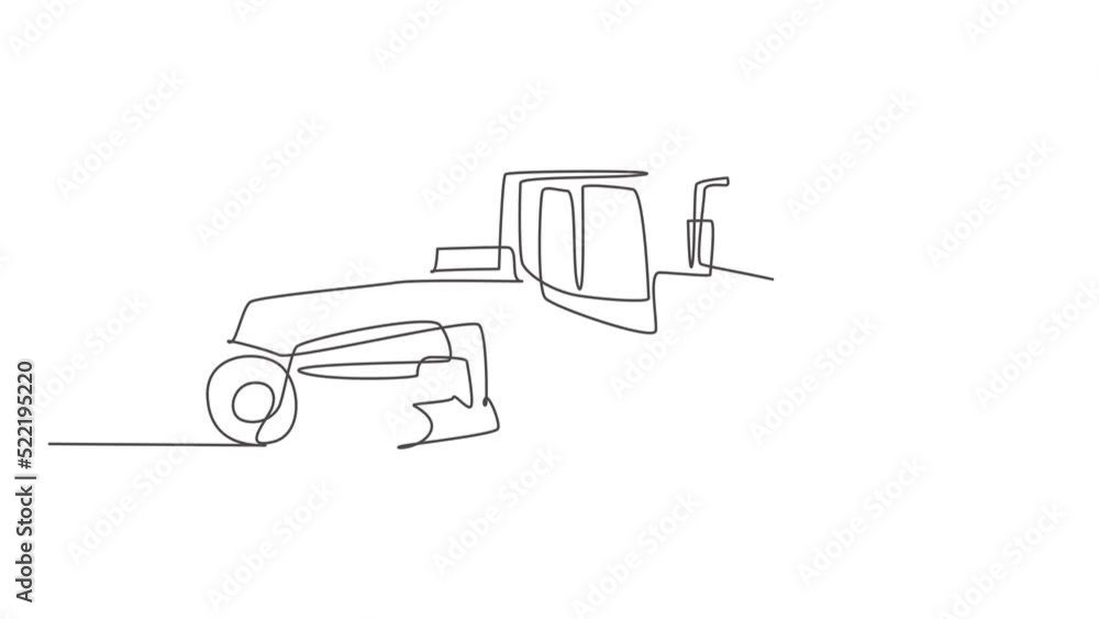 Animation of one single line drawing of metal roller for paving the ...