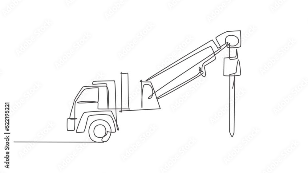 Animated self drawing of single continuous line draw vehicle driller ...