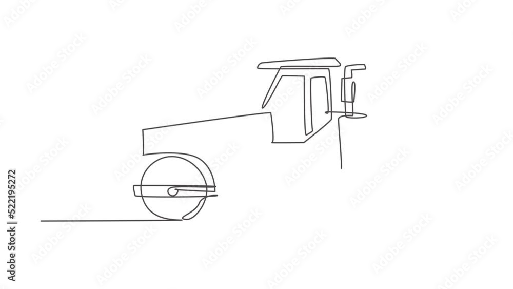 Animation of one single line drawing of harvester tractor for farming ...