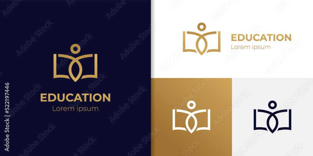 simple human person reading open book logo icon design for student ...