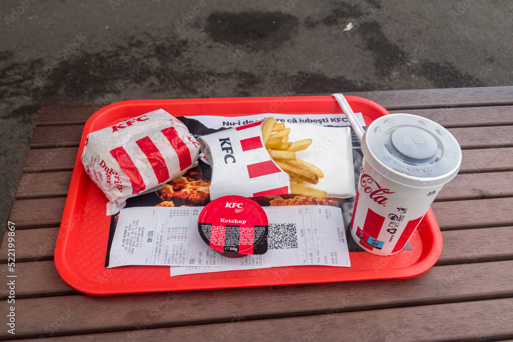 Oradea, Romania - June 9, 2022: KFC menu with Real Burger Picant ...