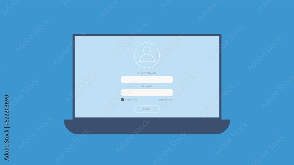 Laptop with login and password form page on screen. Sign in to account ... Laptop with login and password form page on screen. Sign in to account ...